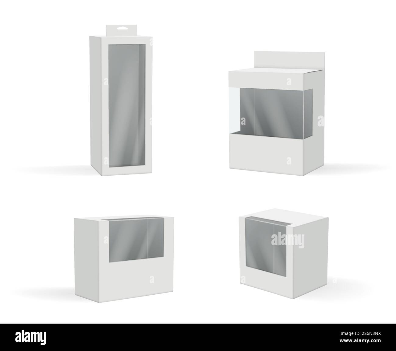 Realistic packages. Gift box mockup with transparent plastic frames ...