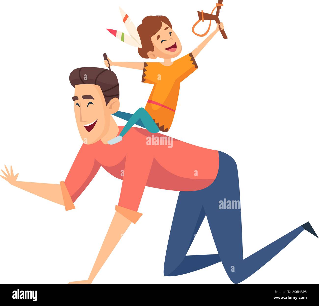 Game of indians. Father and son laughing, isolated cartoon family ...