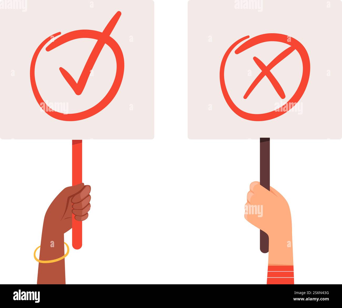 Yes no banners. Hands holding choice checkmark plates. Positive or ...