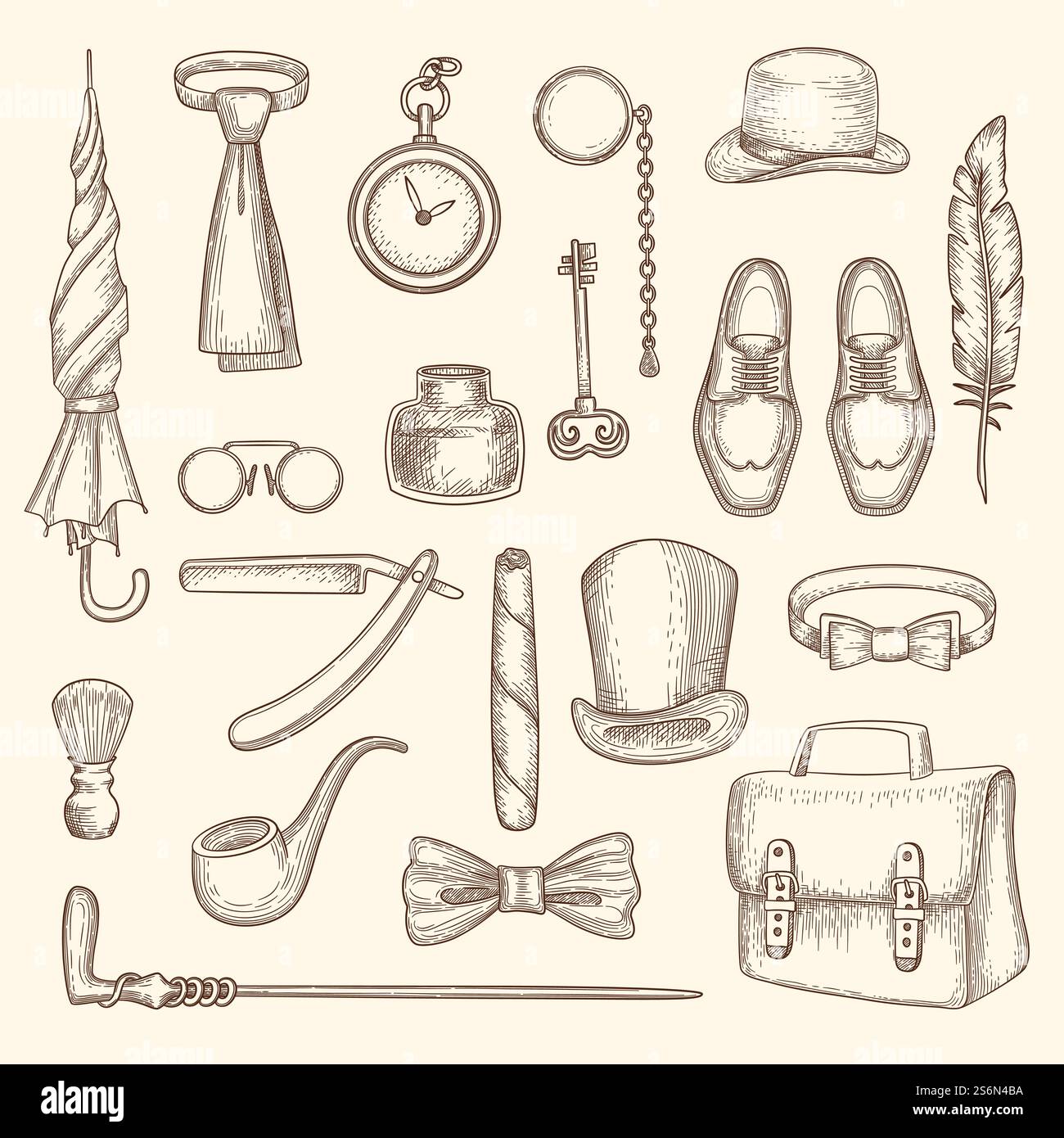Gentleman. Drawing clothes for man hat whisky cylinder monocle razor ...
