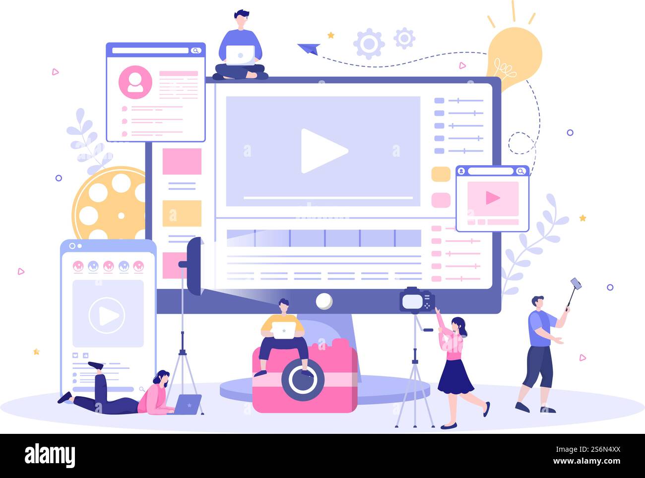 Content Creator Background Vector Illustration of Freelancer Blogger ...