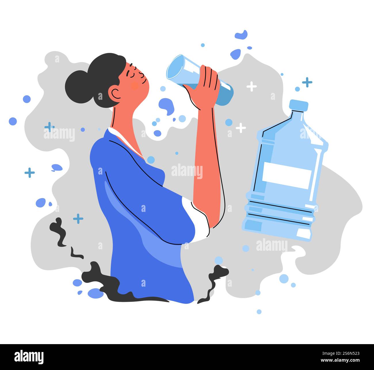 Consuming still water, purified beverage drinking from bottle. Isolated ...