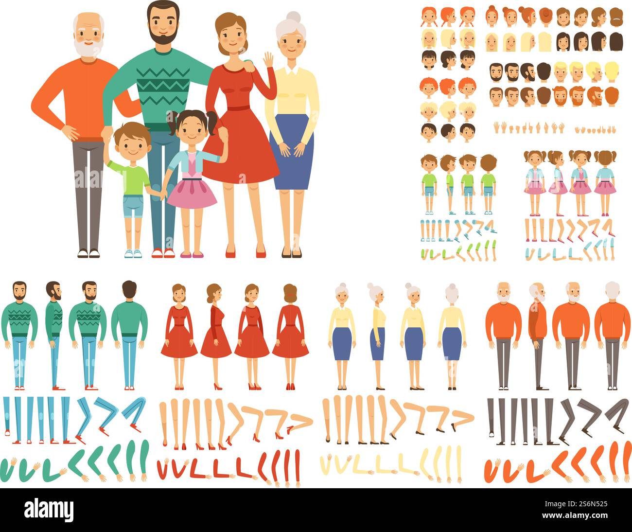 Big family. Mascot creation set characters father mother grandparents ...