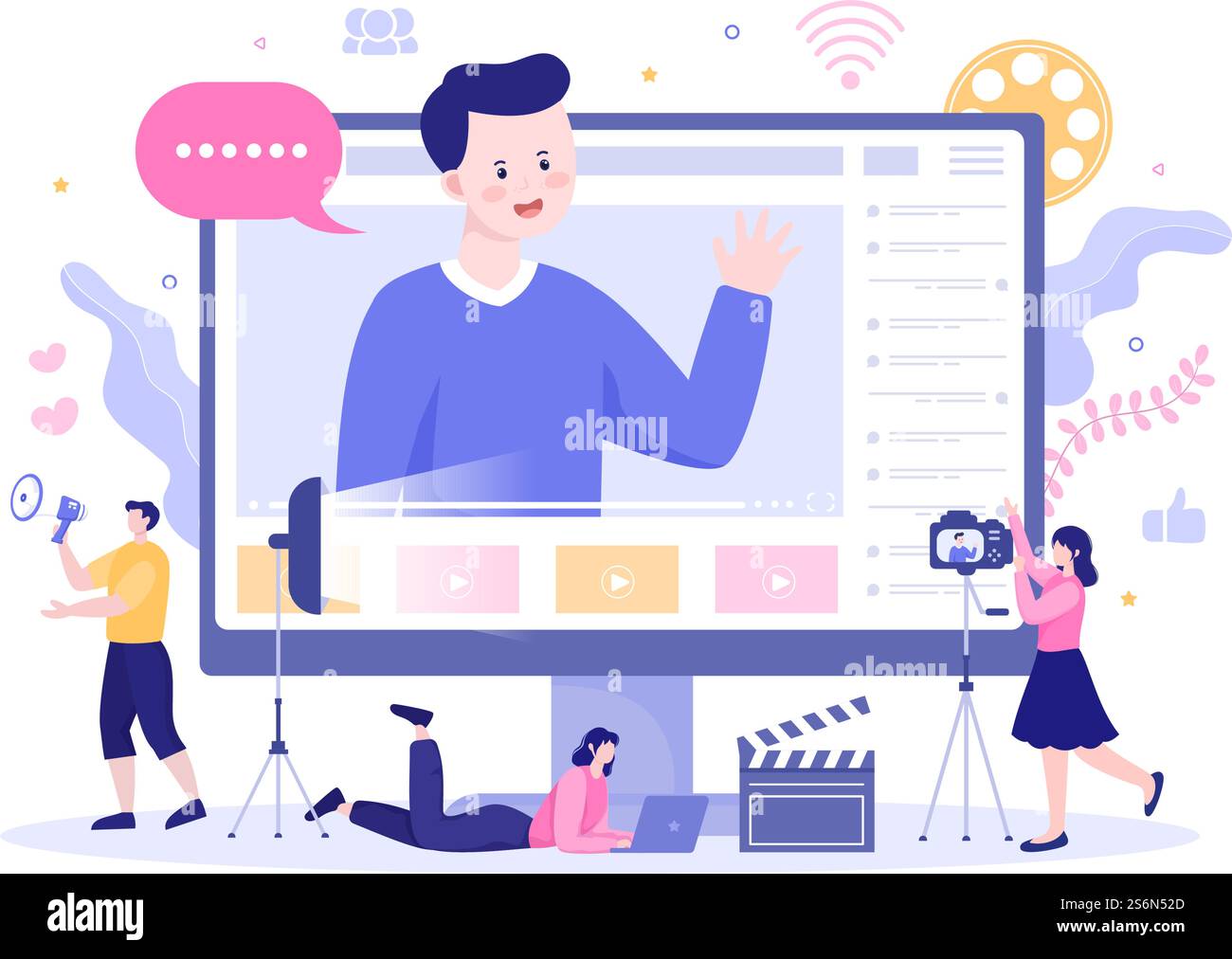 Content Creator Background Vector Illustration of Freelancer Blogger ...