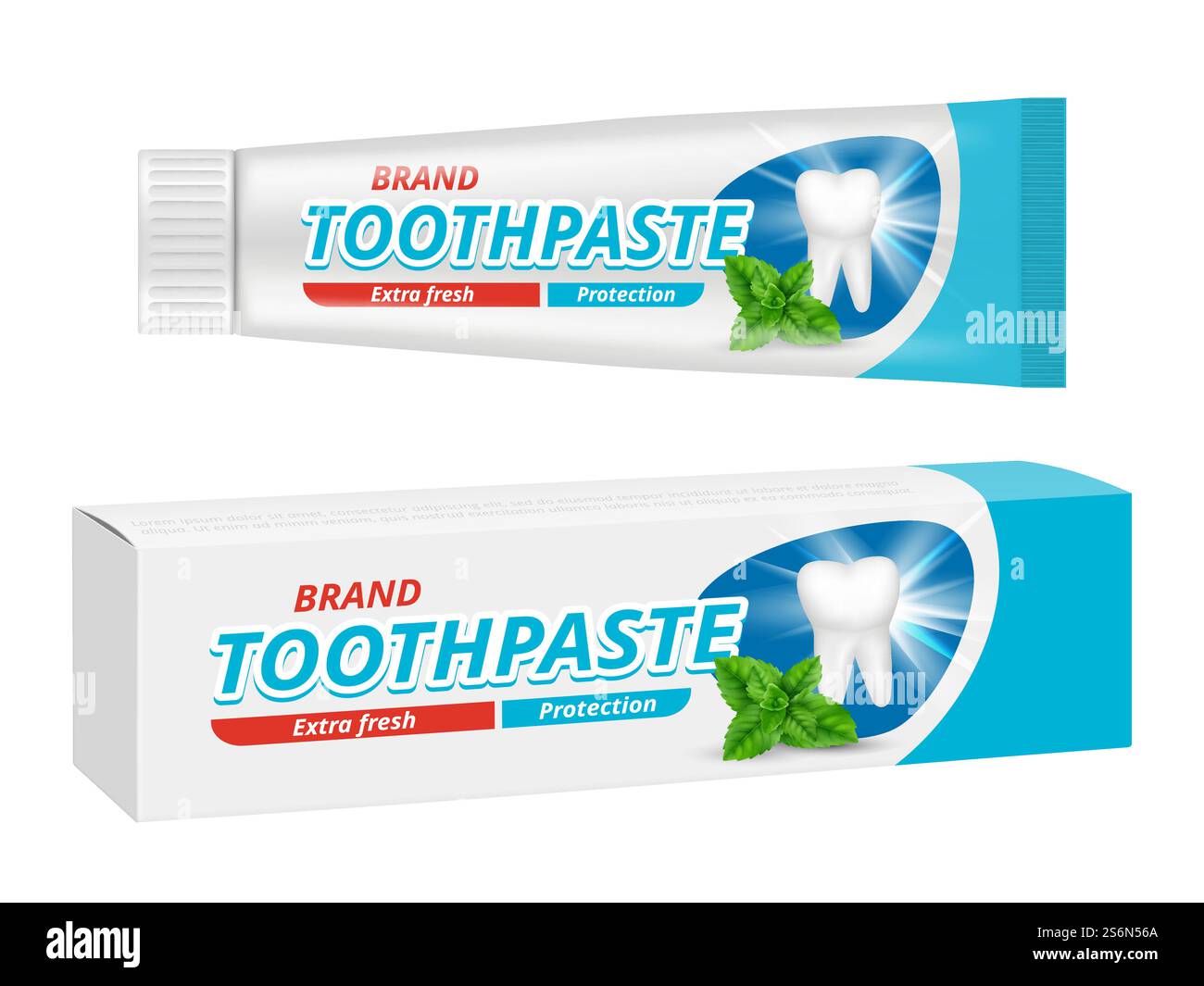 Toothpaste package. Teeth dental protection box label vector design ...