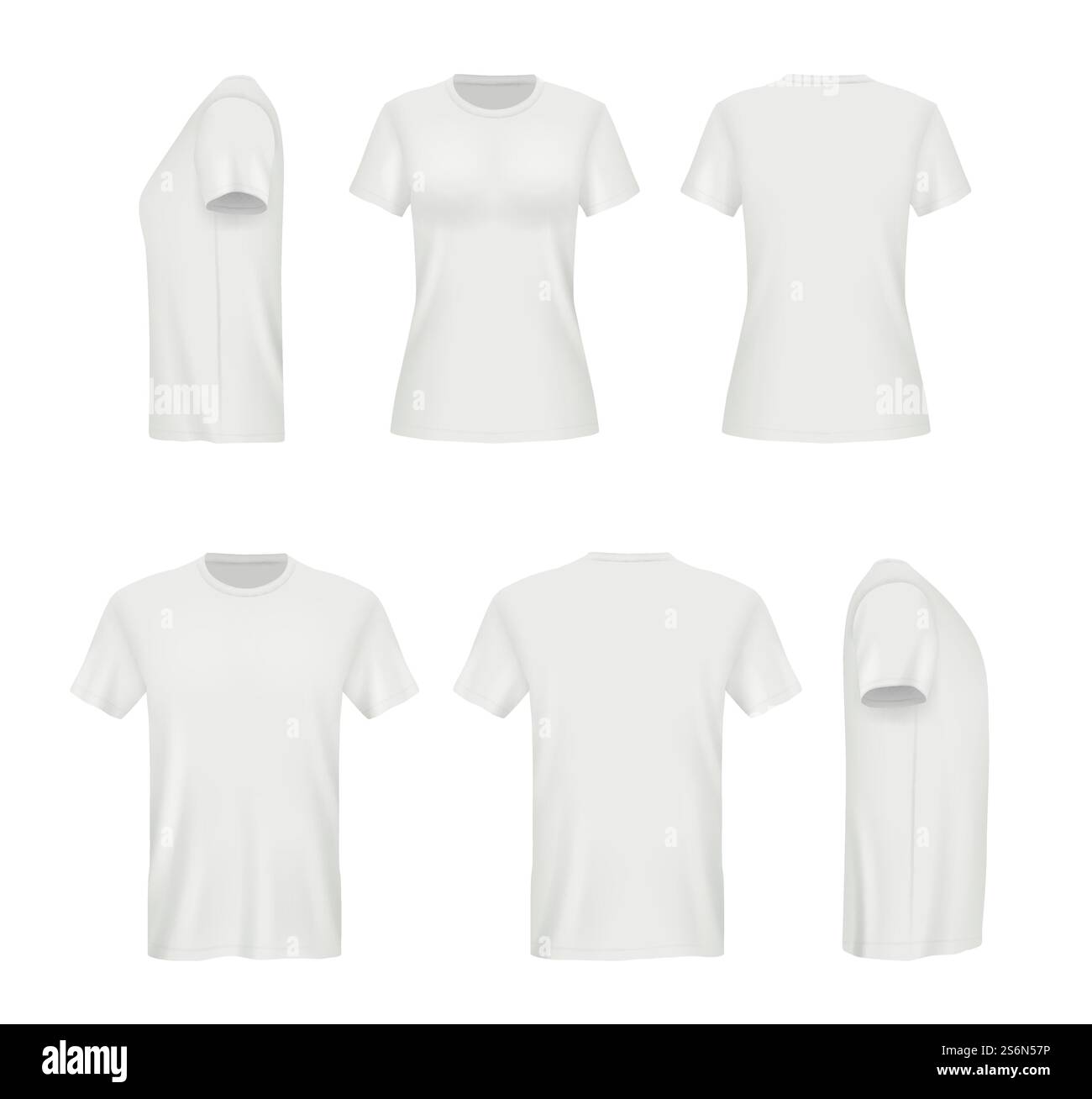 Realistic shirts. Male and female blank clothes template vector mockup ...