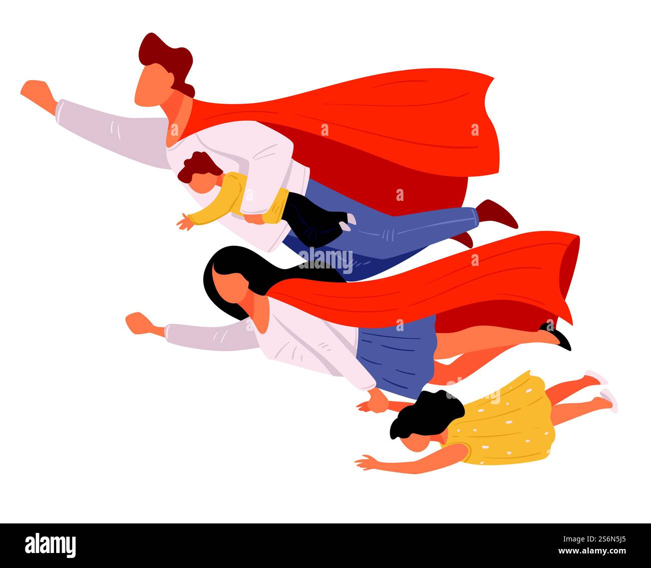 Super hero family, children and parents wearing capes and costumes ...