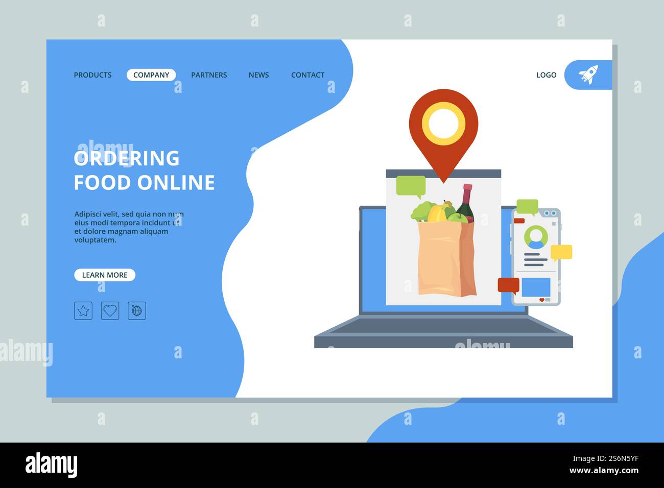 Ordering food online. Shopping market basket with grocery food vector ...