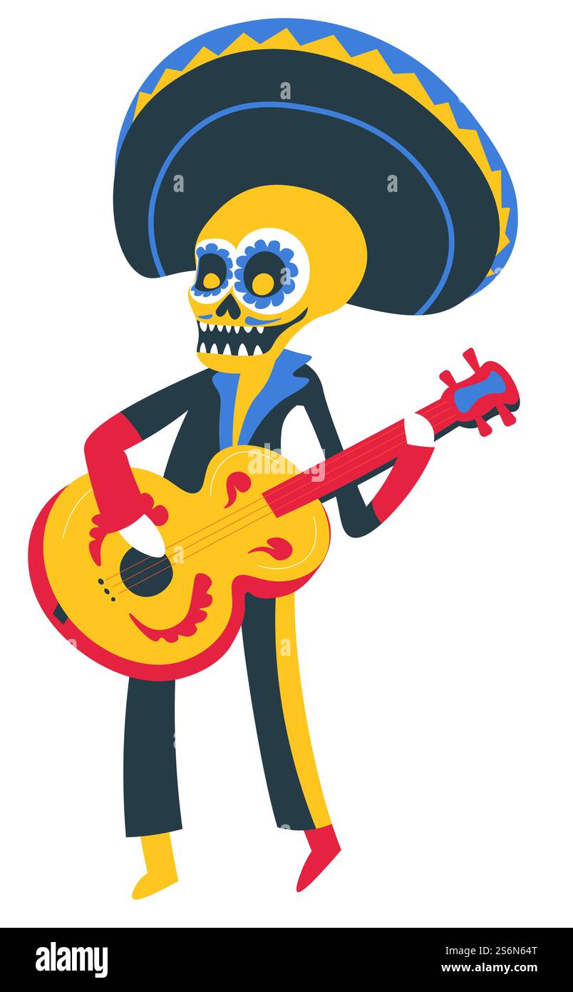 Traditional mexican holiday day of the dead, musician with guitar ...