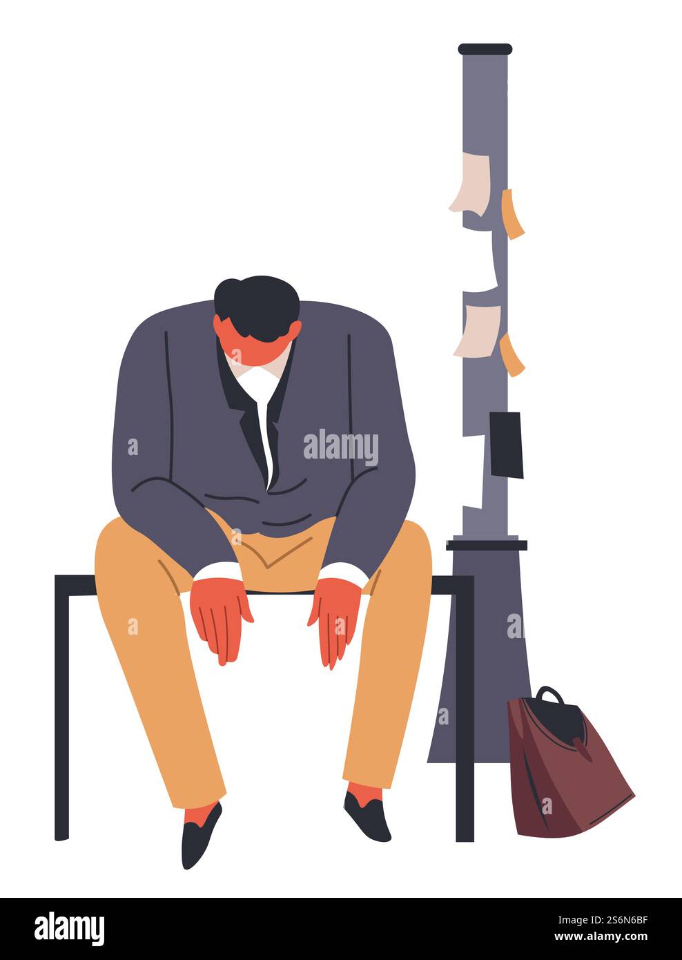 Jobless character sitting on bench outdoors hi-res stock photography ...