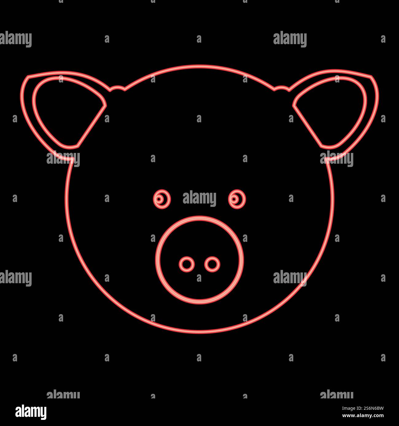Neon pig head red color vector illustration flat style light image ...
