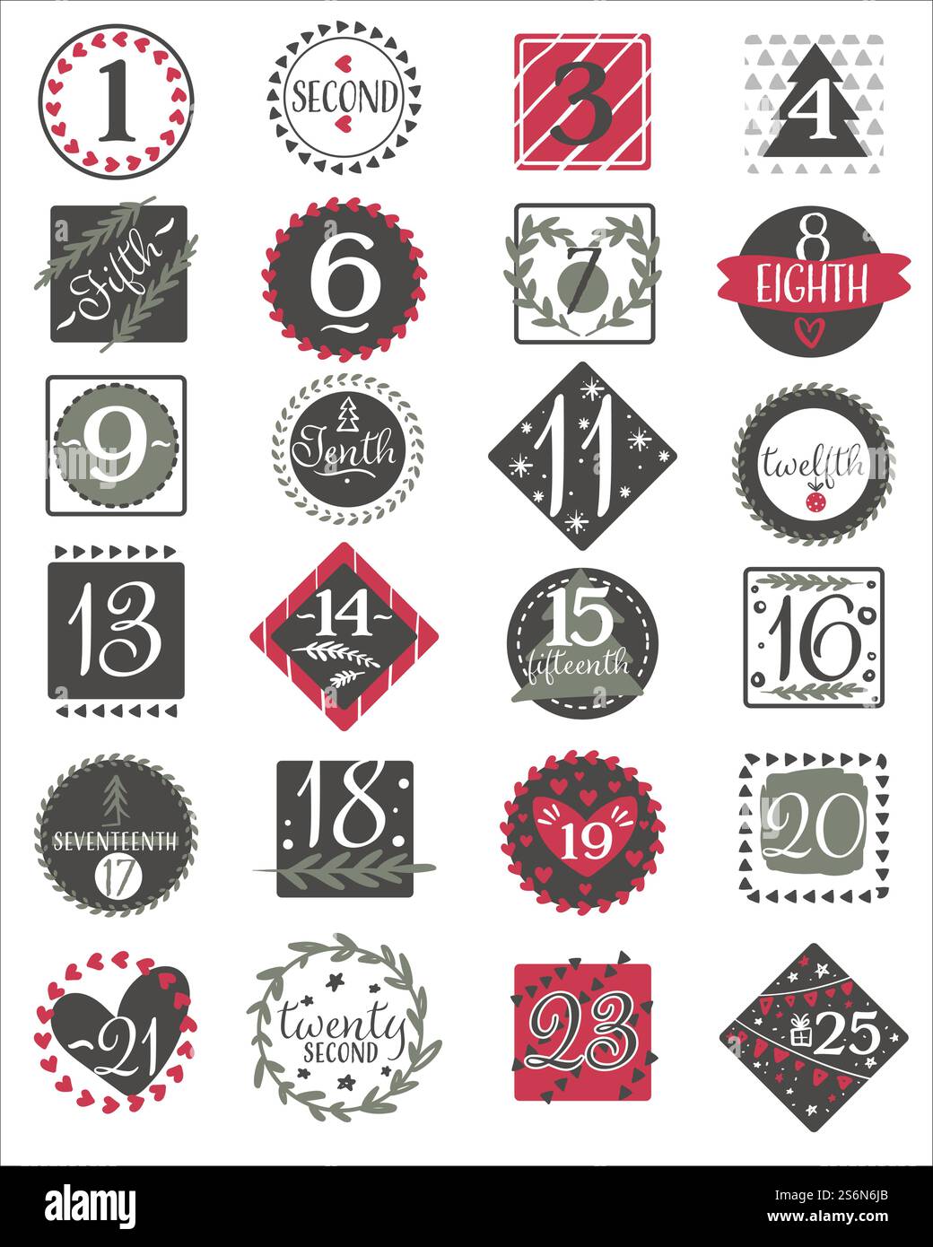 Winter frames and banners with numbers, calendar with decorations ...