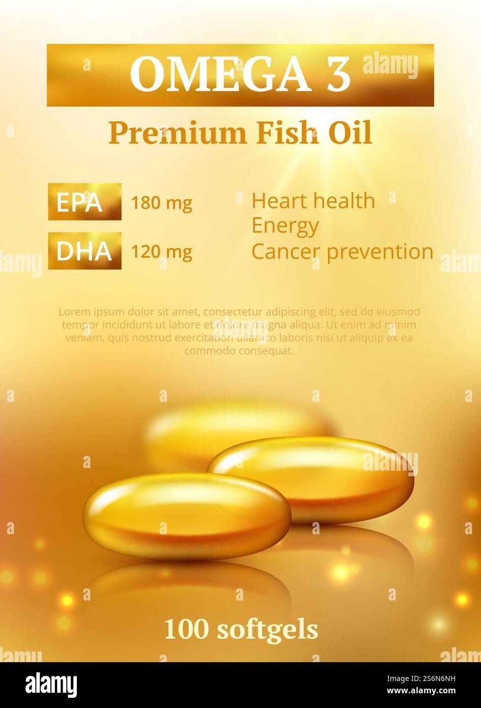 Beauty ads background. Golden oil capsule premium design template with ...