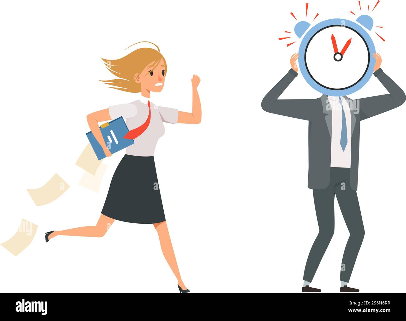 Managers characters. Office staff and deadline late for work. Girl wear ...