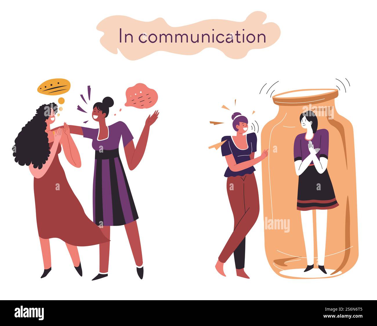 Comparison of behavior of introvert and extravert. Group of people ...