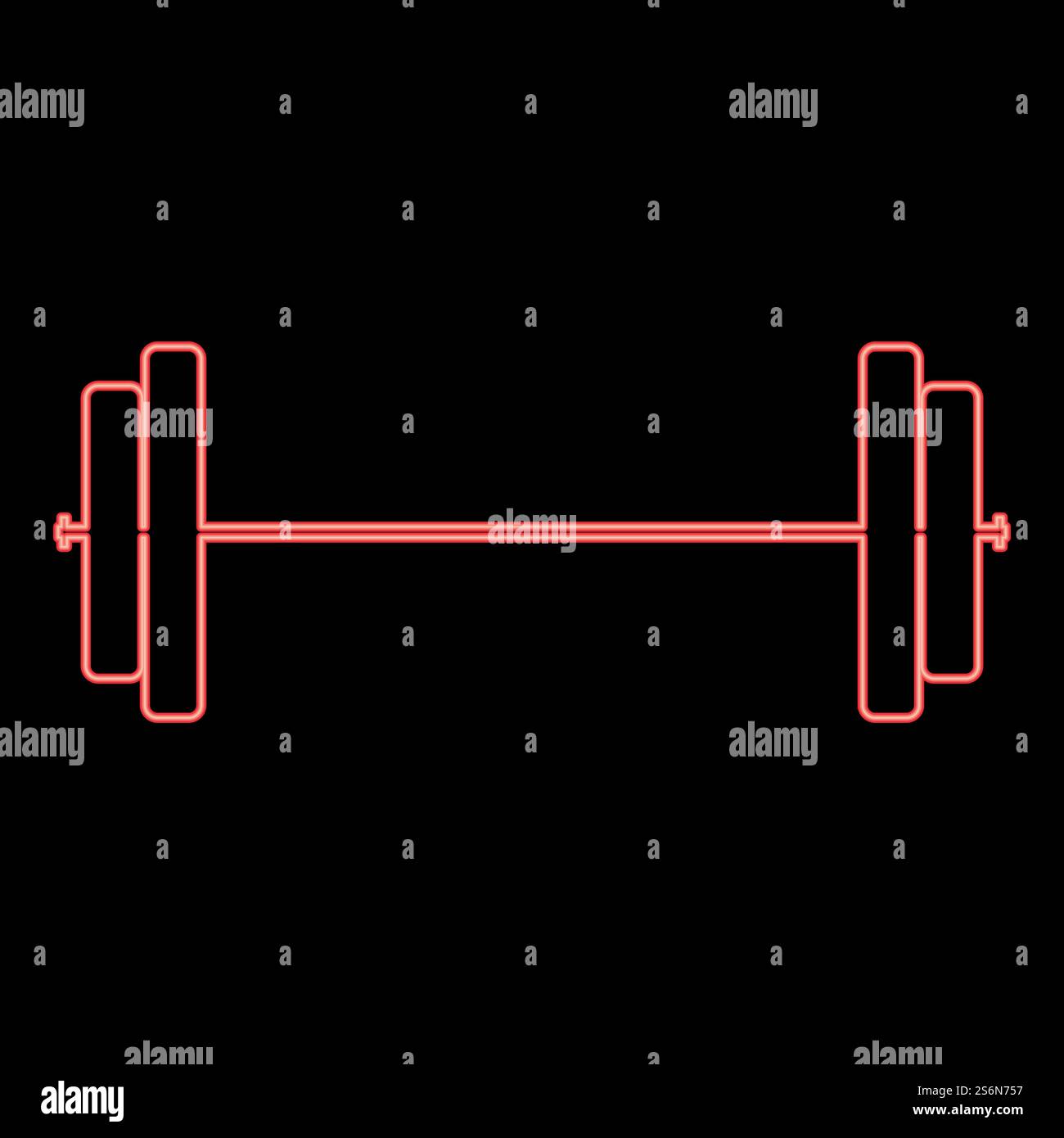 Neon barbell red color vector illustration flat style light image. Neon ...