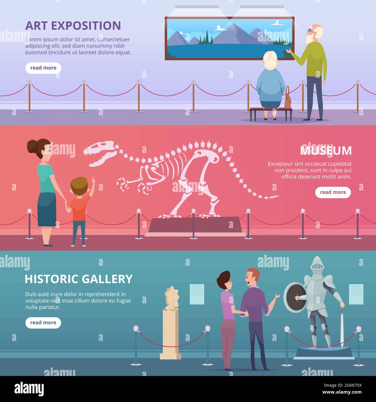 Art gallery. People walking in museum looking on paintings and statues ...