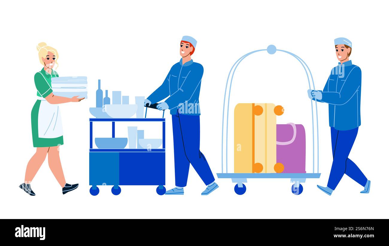 Hotel Room Service Servicing Client Set Vector. Woman Housemaid ...