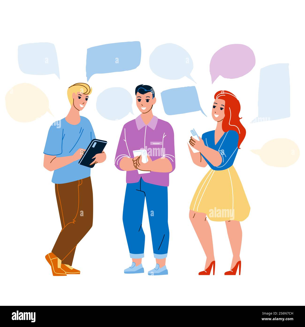 People Chatting On Smartphone Application Vector. Boy And Girl Chatting ...