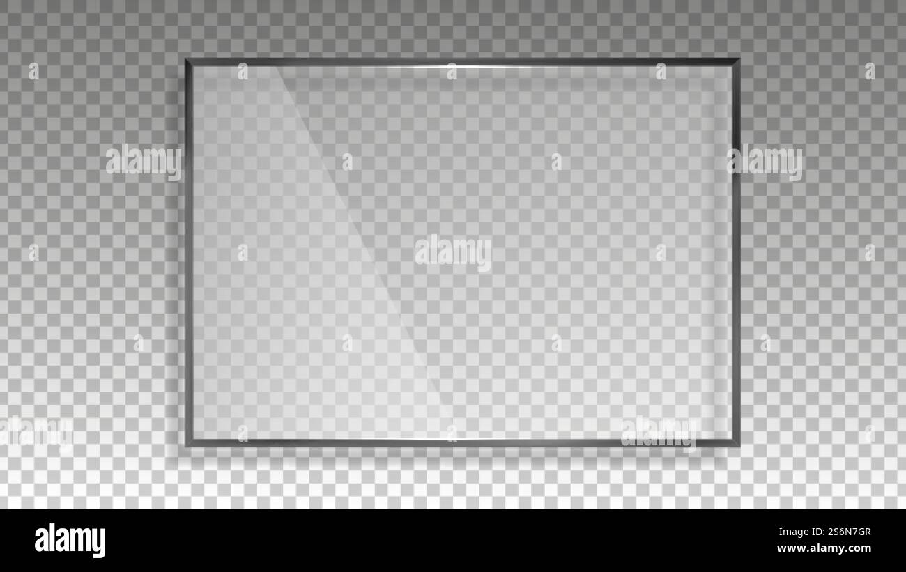 Transparent glass frame. Gloss shine panel, rectangle 3d window ...
