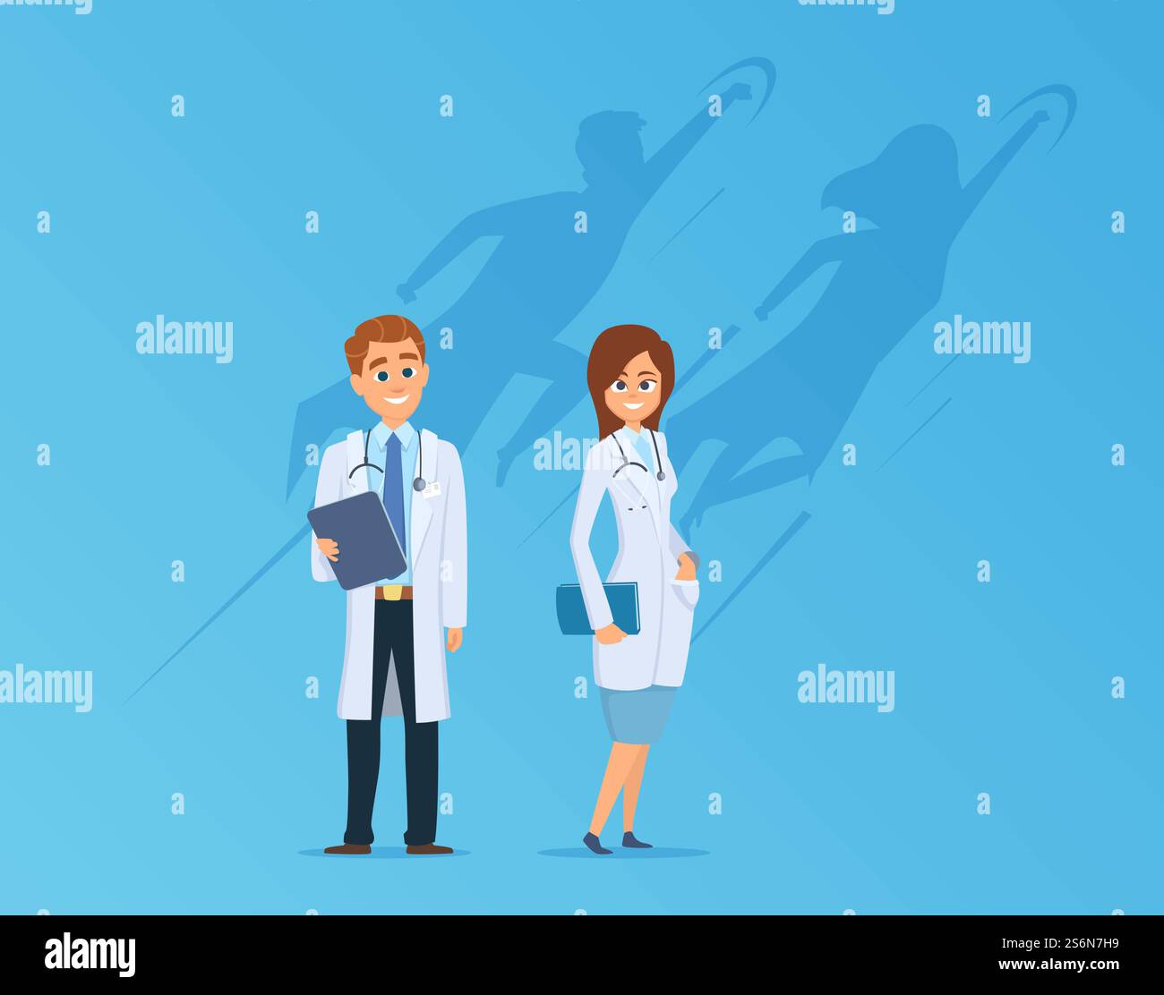 Doctors with superheroes shadow. Medical team, cute strong hospital ...