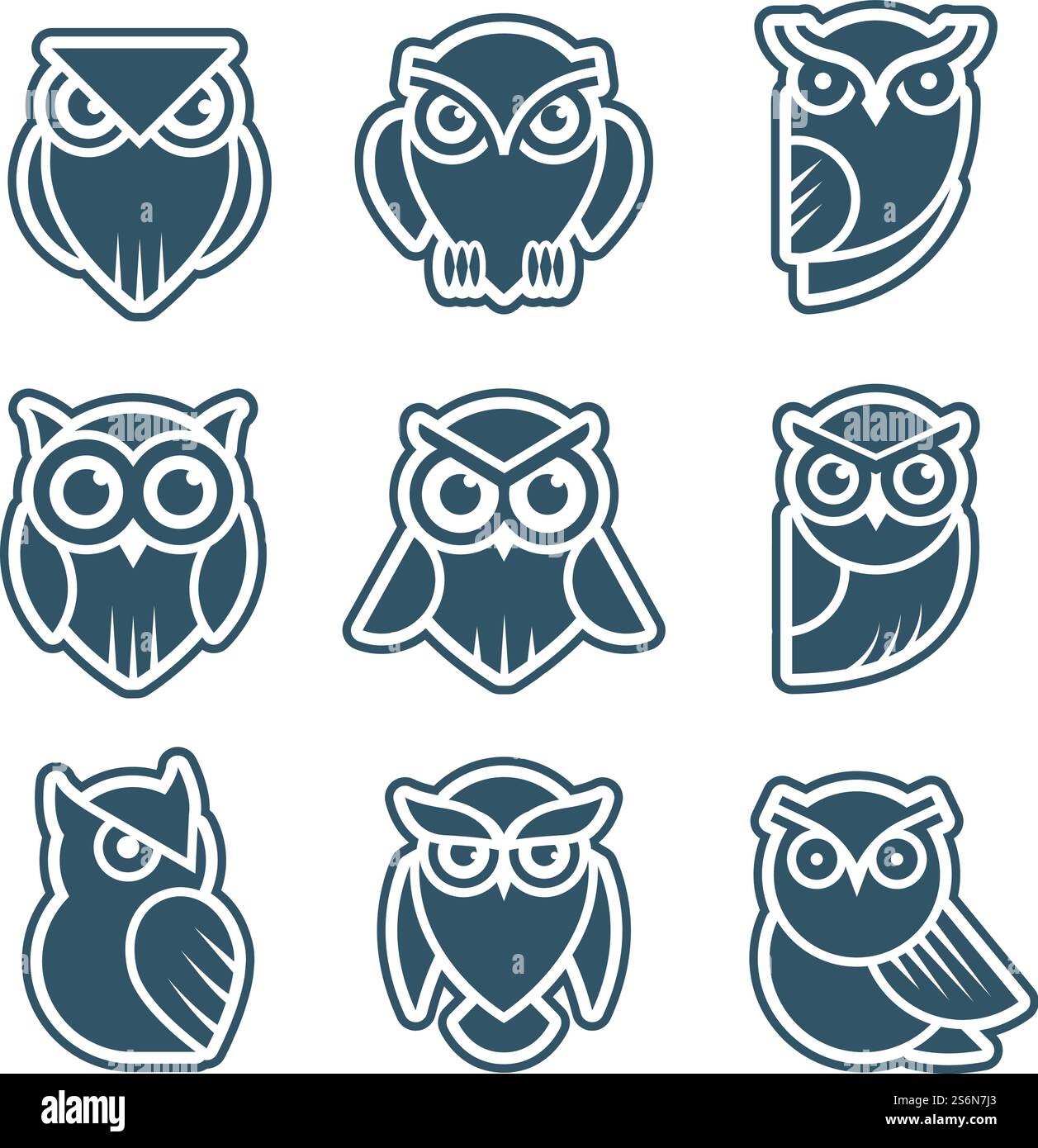 Owl logo. Stylized wild animal symbols bird face with feathers vector ...