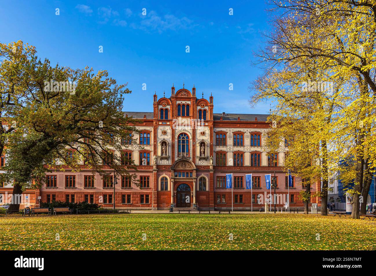 View of the university in the Hanseatic city of Rostock in the fall ...