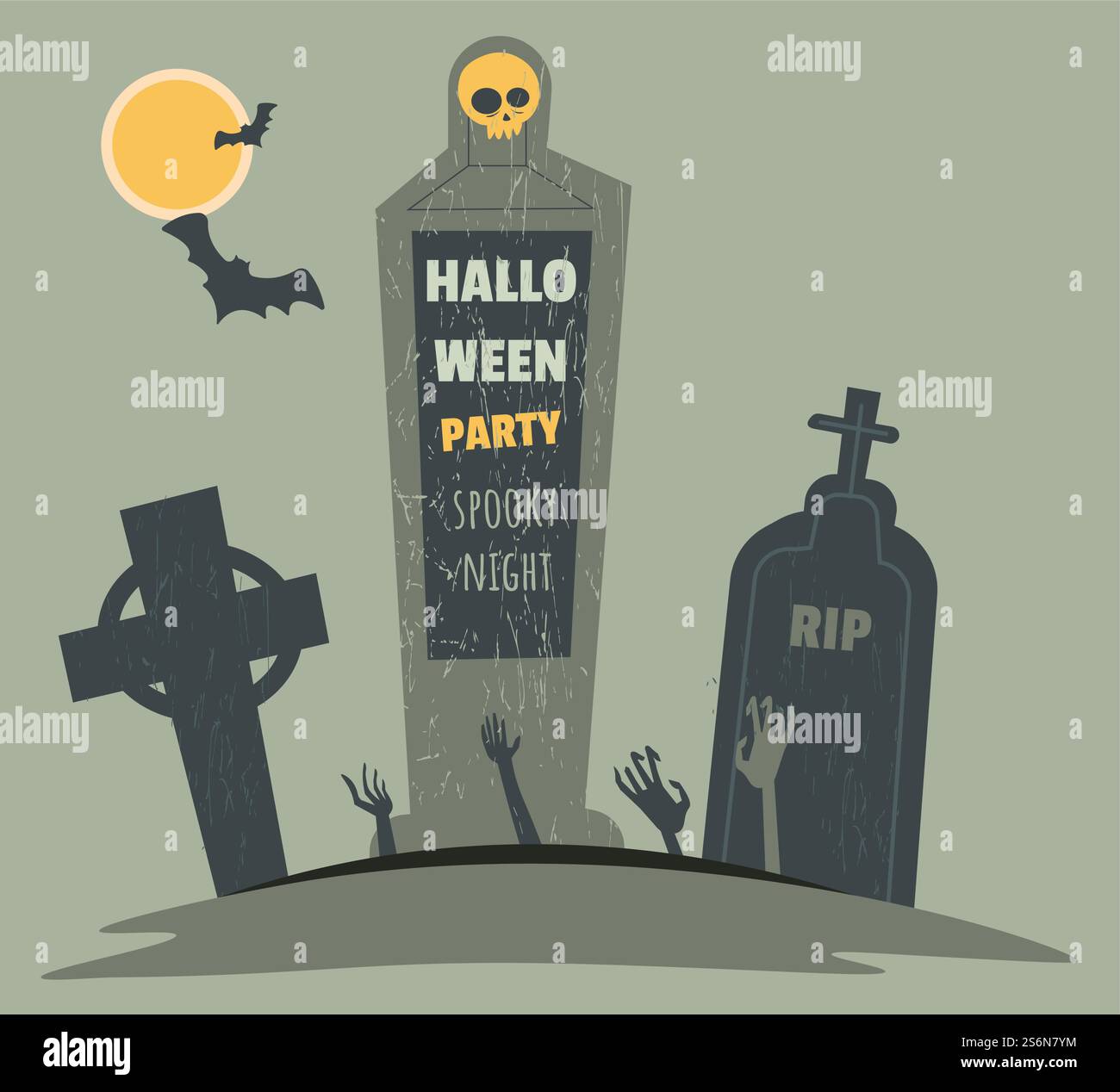 Celebrating halloween on party in october 31, night cemetery with ...