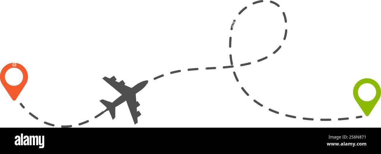Airplane route. Isolated plane or aircraft dotted trail vector ...