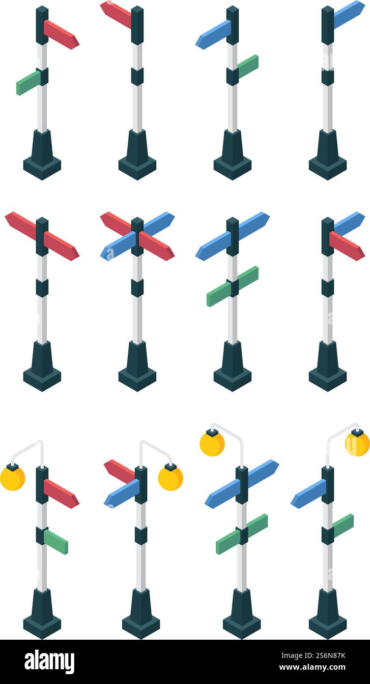 City direction signs. Urban street arrows boards travel vector symbols ...