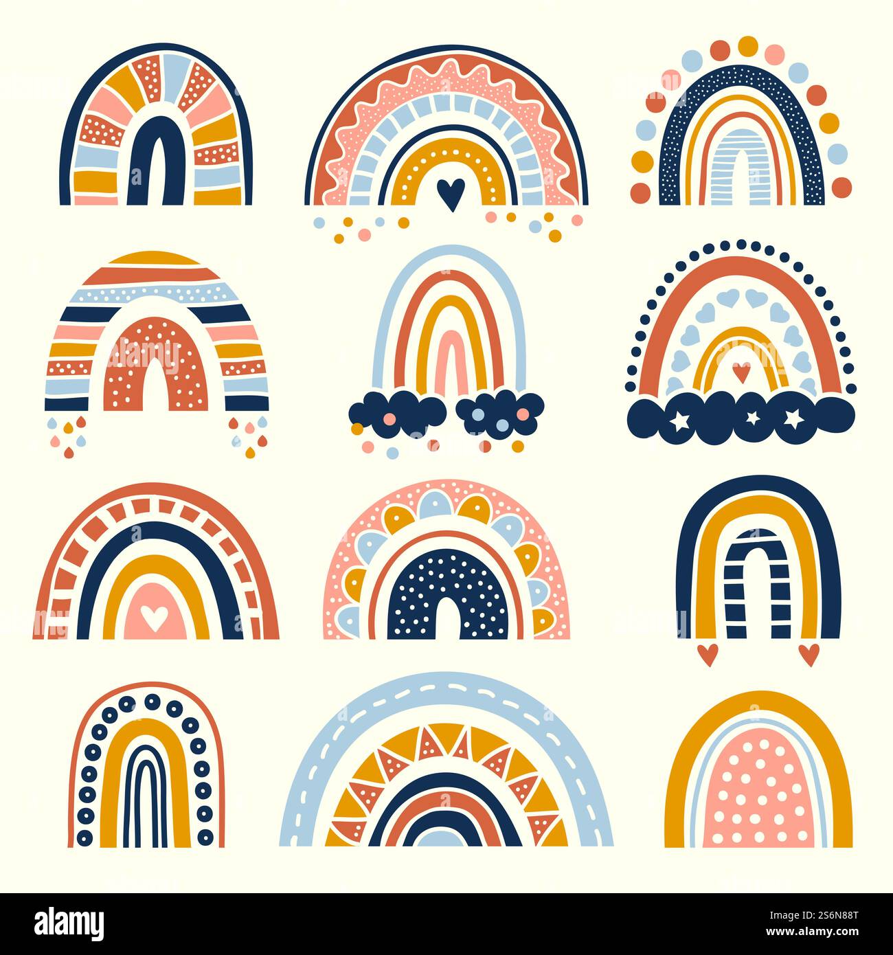 Abstract rainbow. Scandinavian graphic curved stylized lines decoration ...