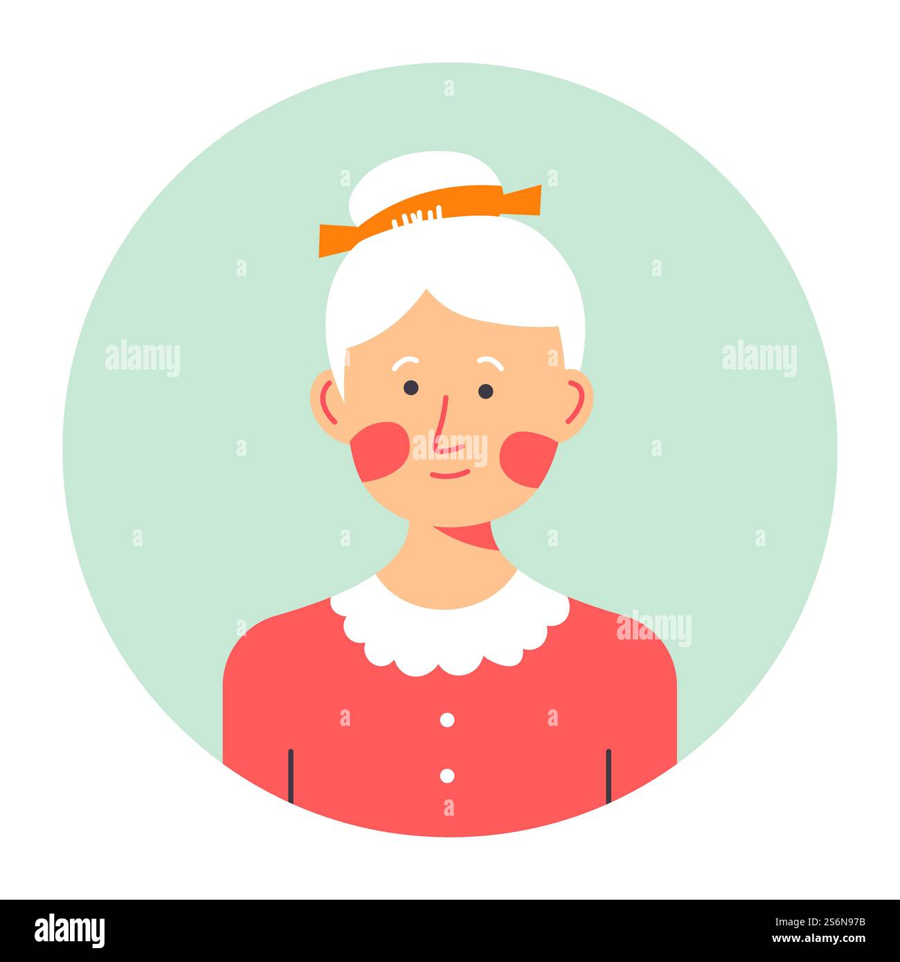 Grandmother portrait in circle, isolated female character of old age ...