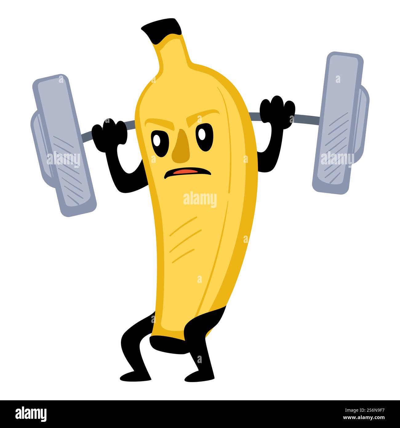 Sportive banana at gym using barbell to grow muscles, healthy and ...