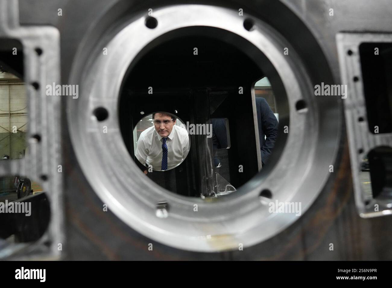 Windsor, Canada. 16th Jan, 2025. Prime Minister Justin Trudeau looks at ...
