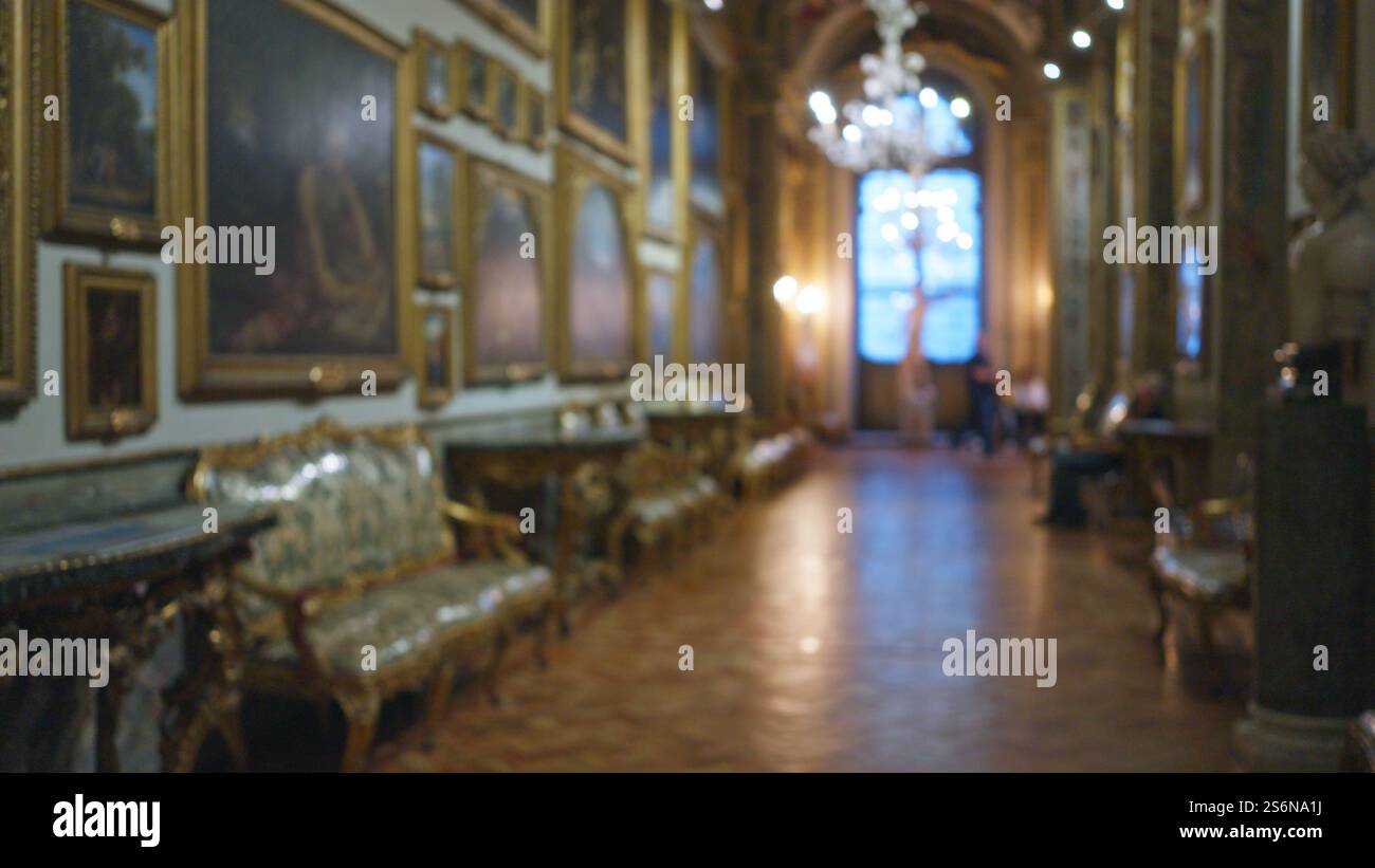 Blurred interior of galleria doria pamphilj with ornate furniture ...