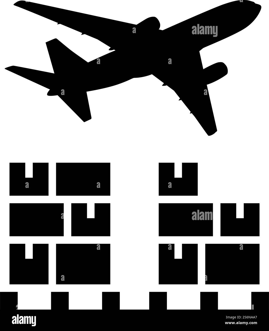 Boxes On Pallet Under Airplane. Black Stencil Design. Vector ...