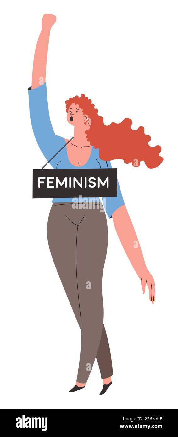 Woman showing placard and protesting for gender equality Cut Out Stock ...