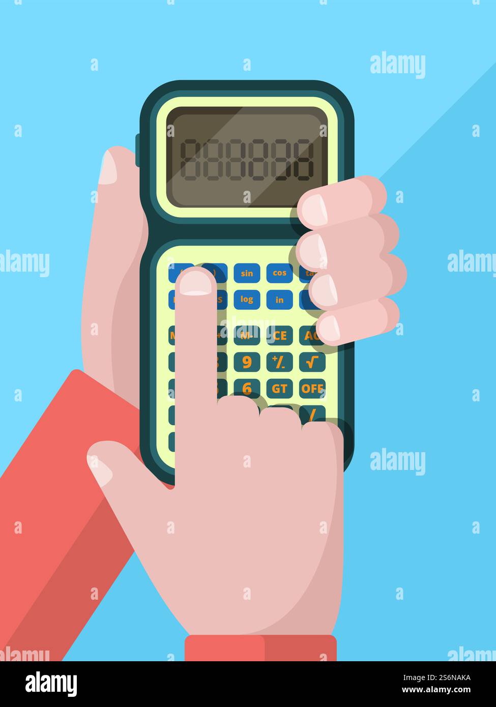 Calculator hand. Businessman holding and using calculator with numbers ...