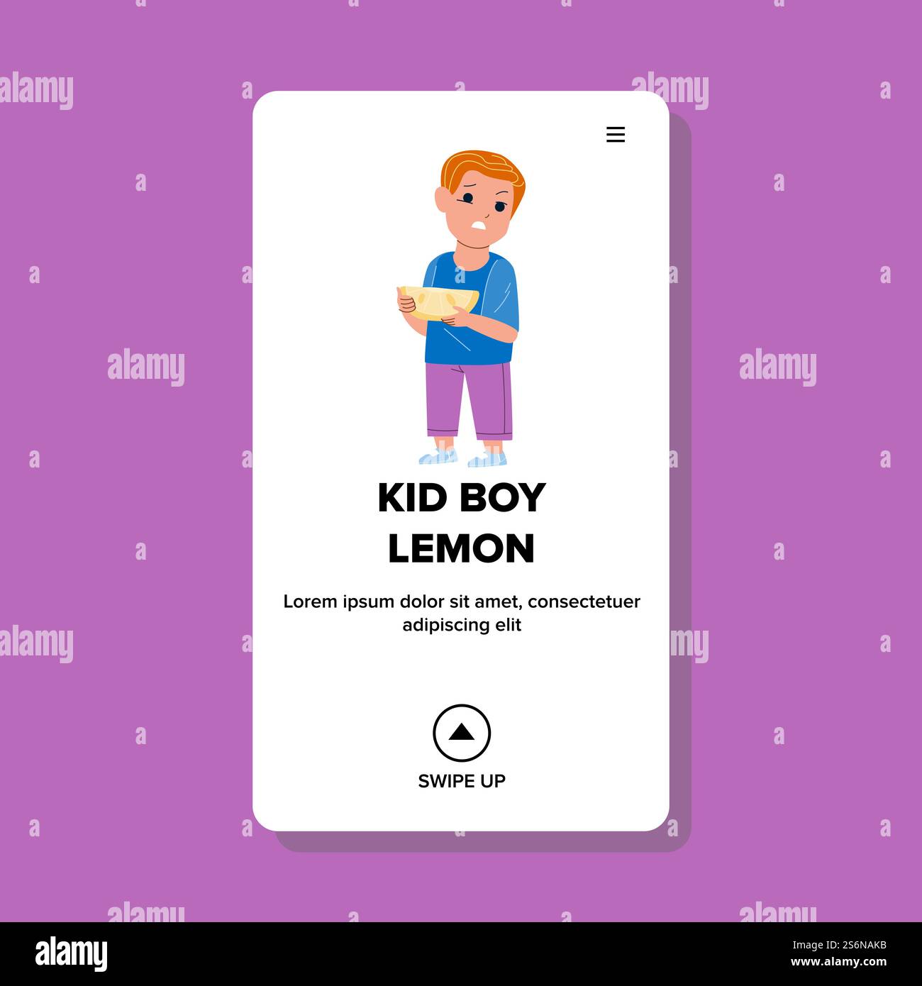 Kid Boy Taste Lemon Citrus With Awful Face Vector. Preschooler Child ...