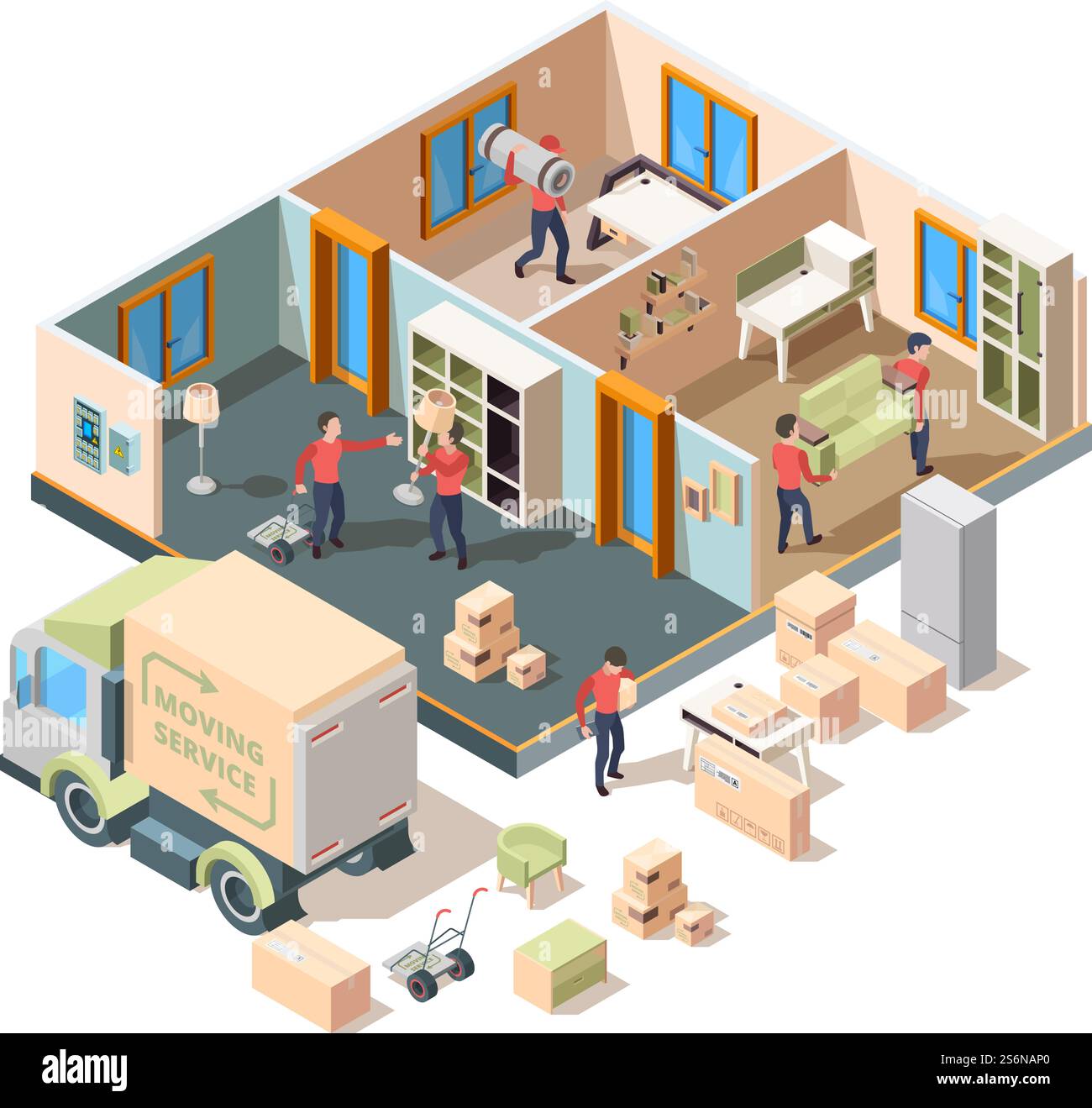 House removal service. Company loader and transporting workers in new ...