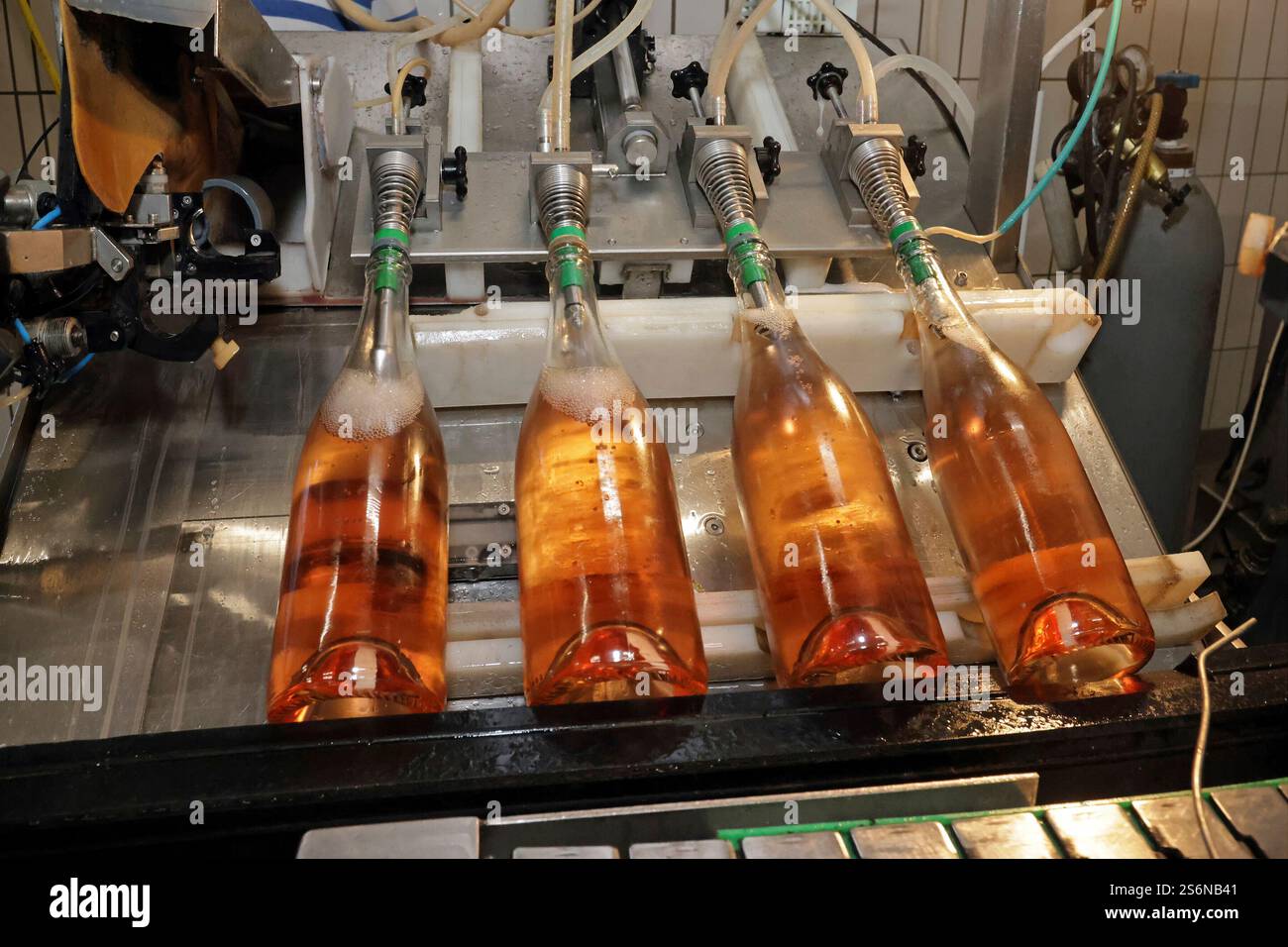 Sparkling wine bottling Stock Photo - Alamy