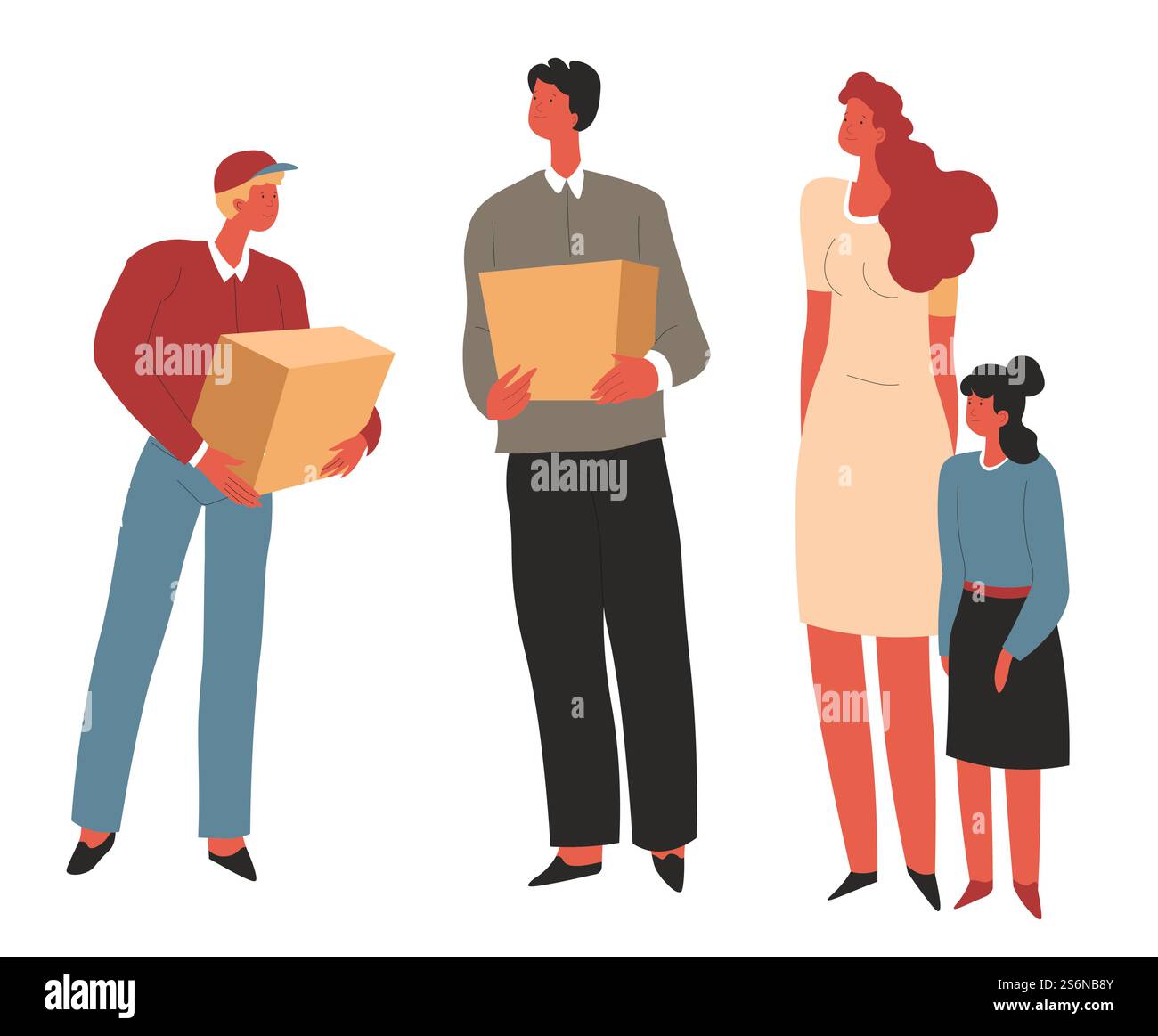 Delivery man giving carton box to family of mother hi-res stock ...