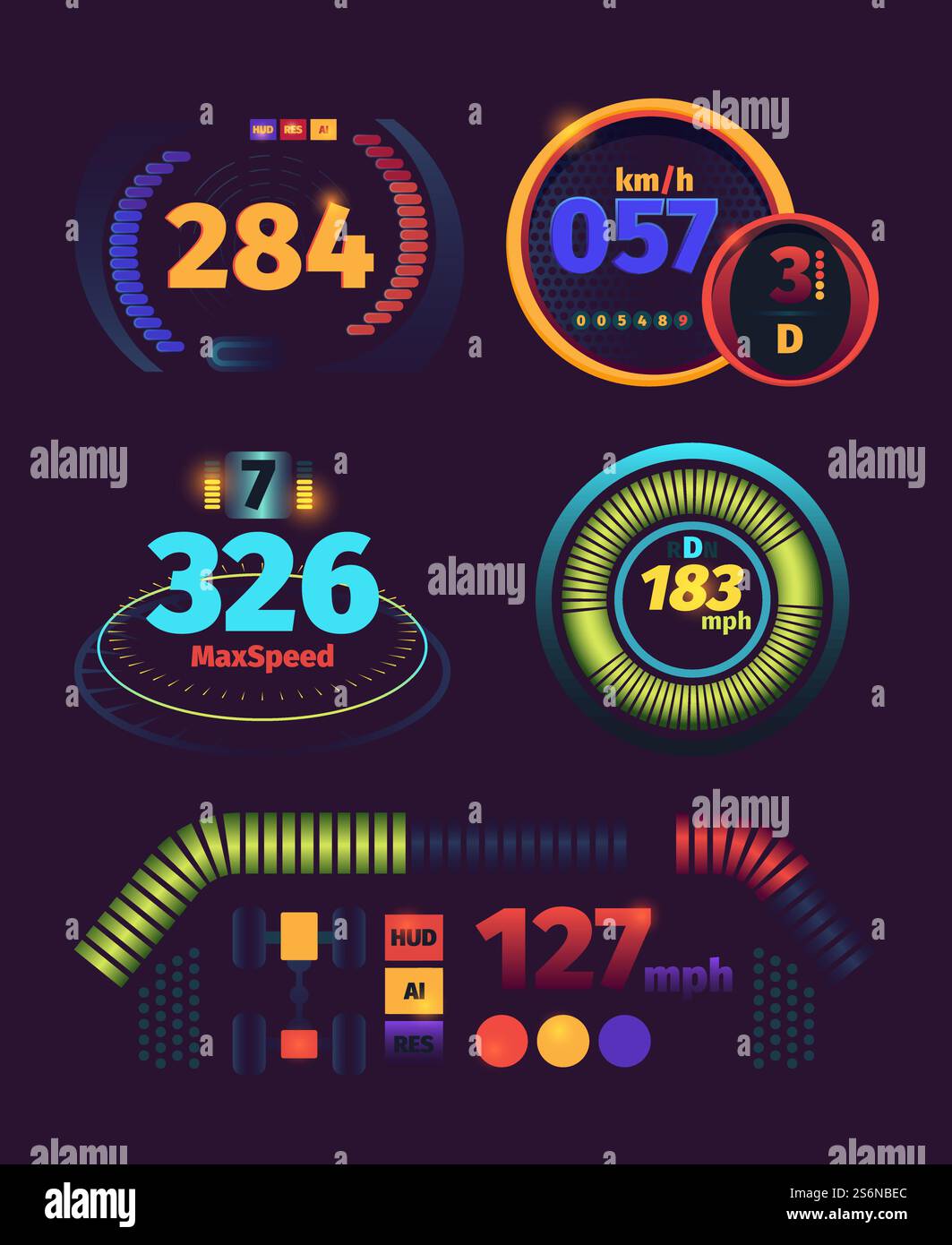 Speedometer futuristic. Automobile racing speed panel fuel and ...