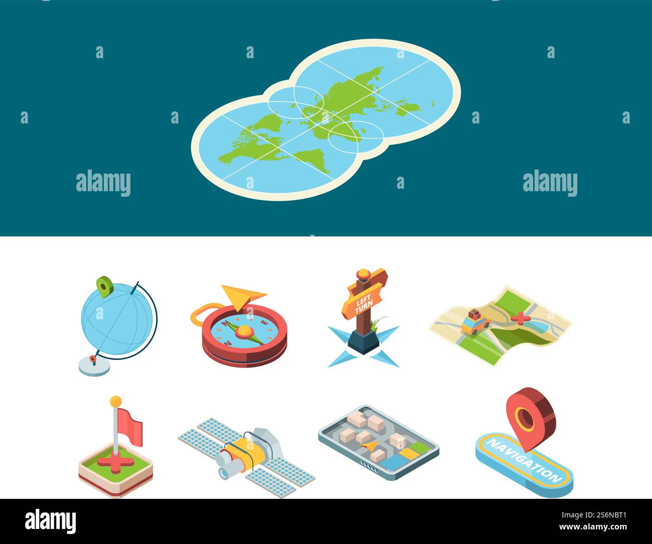 Navigation isometric icon. Map road smart navigator and sign route ...