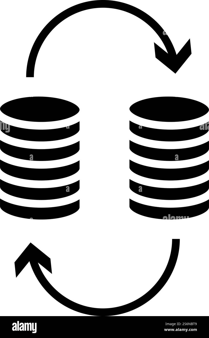 Dollar Euro Coins Stack Icon. Black Stencil Design. Vector Illustration ...