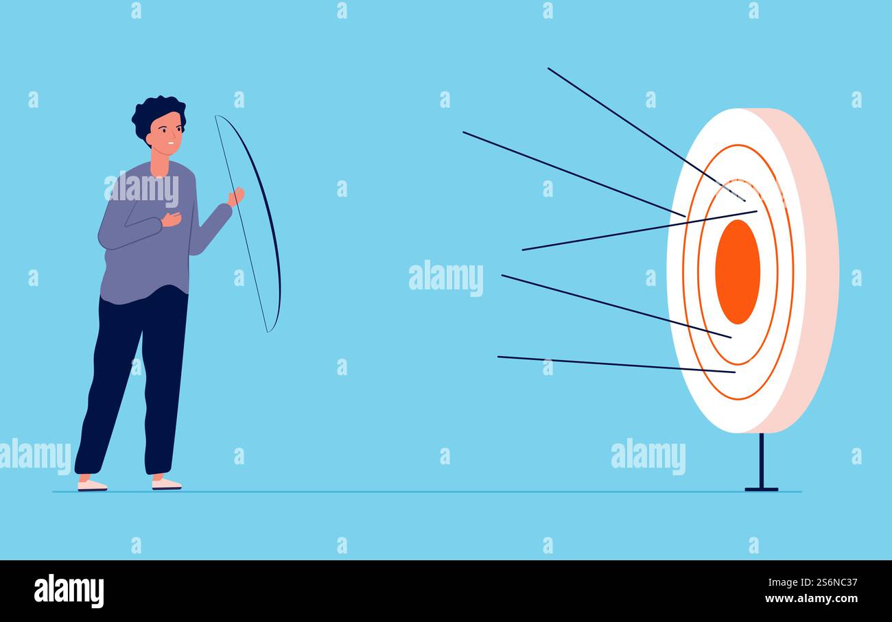 Unattainable goal metaphor. Guy missed center of target, failure vector ...