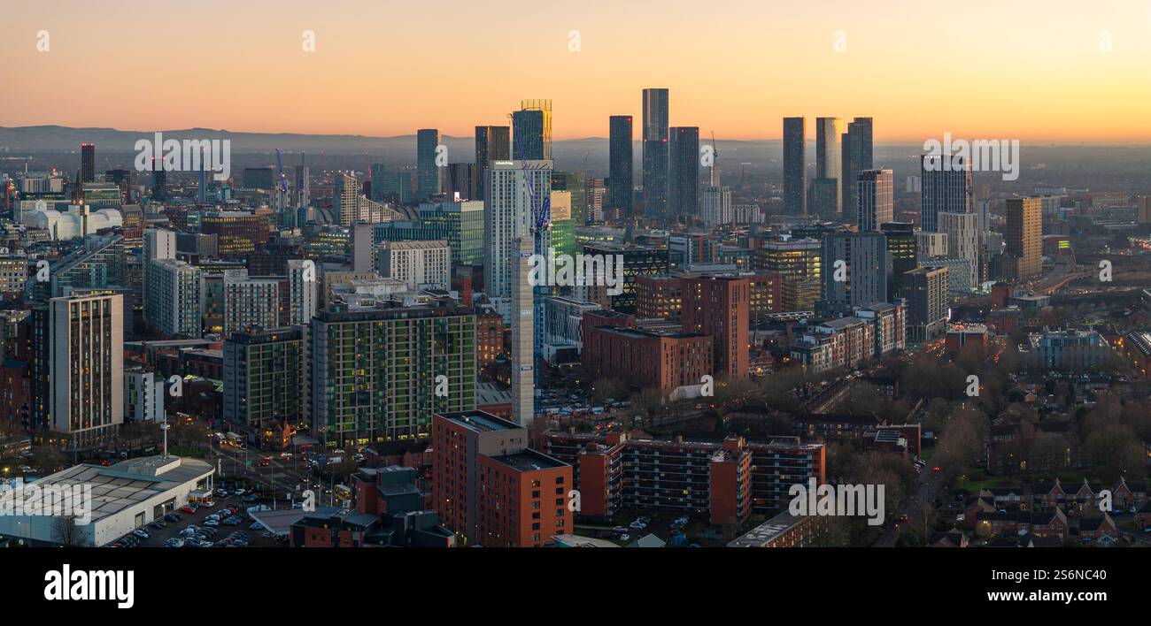 Manchester skyline panoramic view from an aerial vantage point Stock ...