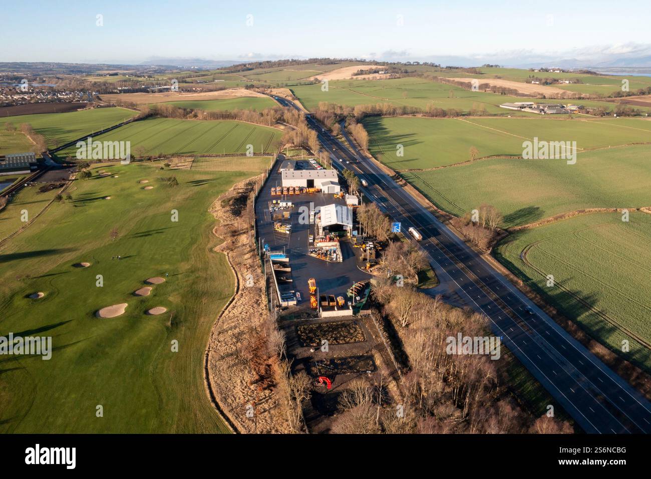 Aerial view of the M9 motorway and Burghmuir roads depot near ...