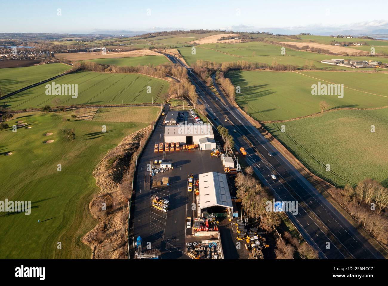 Aerial view of the M9 motorway and Burghmuir roads depot near ...