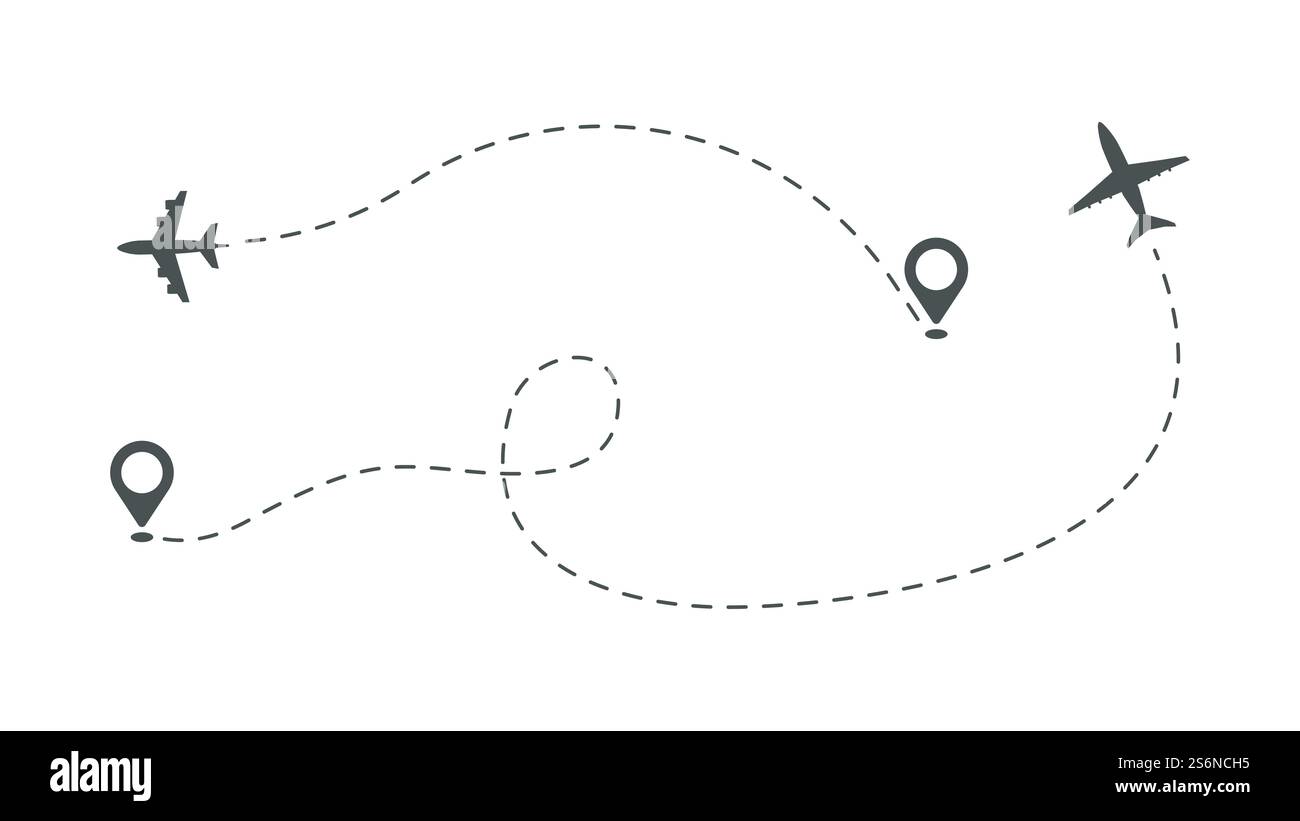 Plane take off. Aircraft path, airplane isolated route vector ...